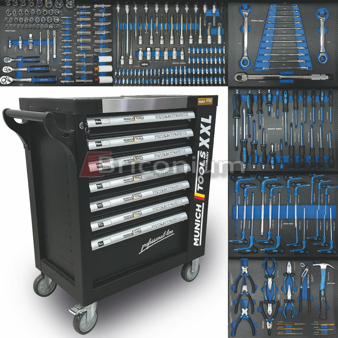 Servante atelier Munich Tools 7 tiroirs dont 6 outillés Black - Briconium