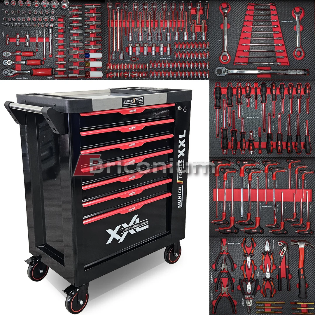 Servante atelier Munich Tools 7 tiroirs dont 6 outillés RED - Briconium